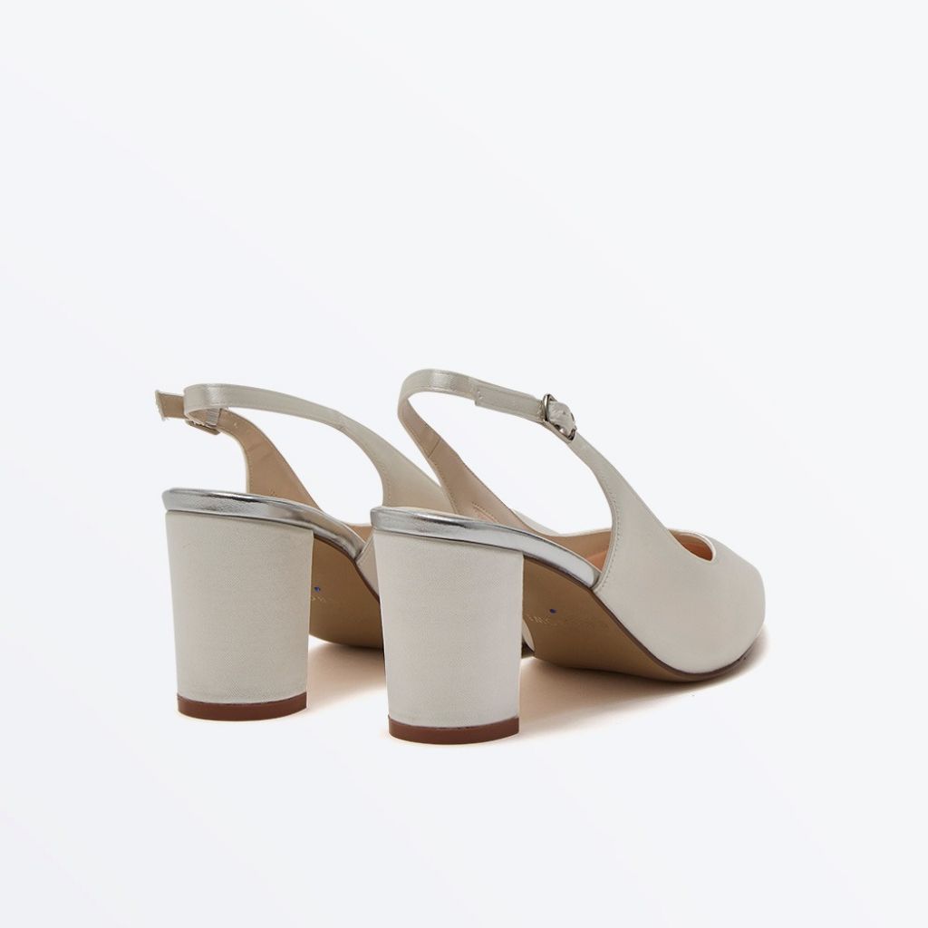 Ivy - Ivory Satin Block Heel Slingbacks | Georgies Bridal Shoes