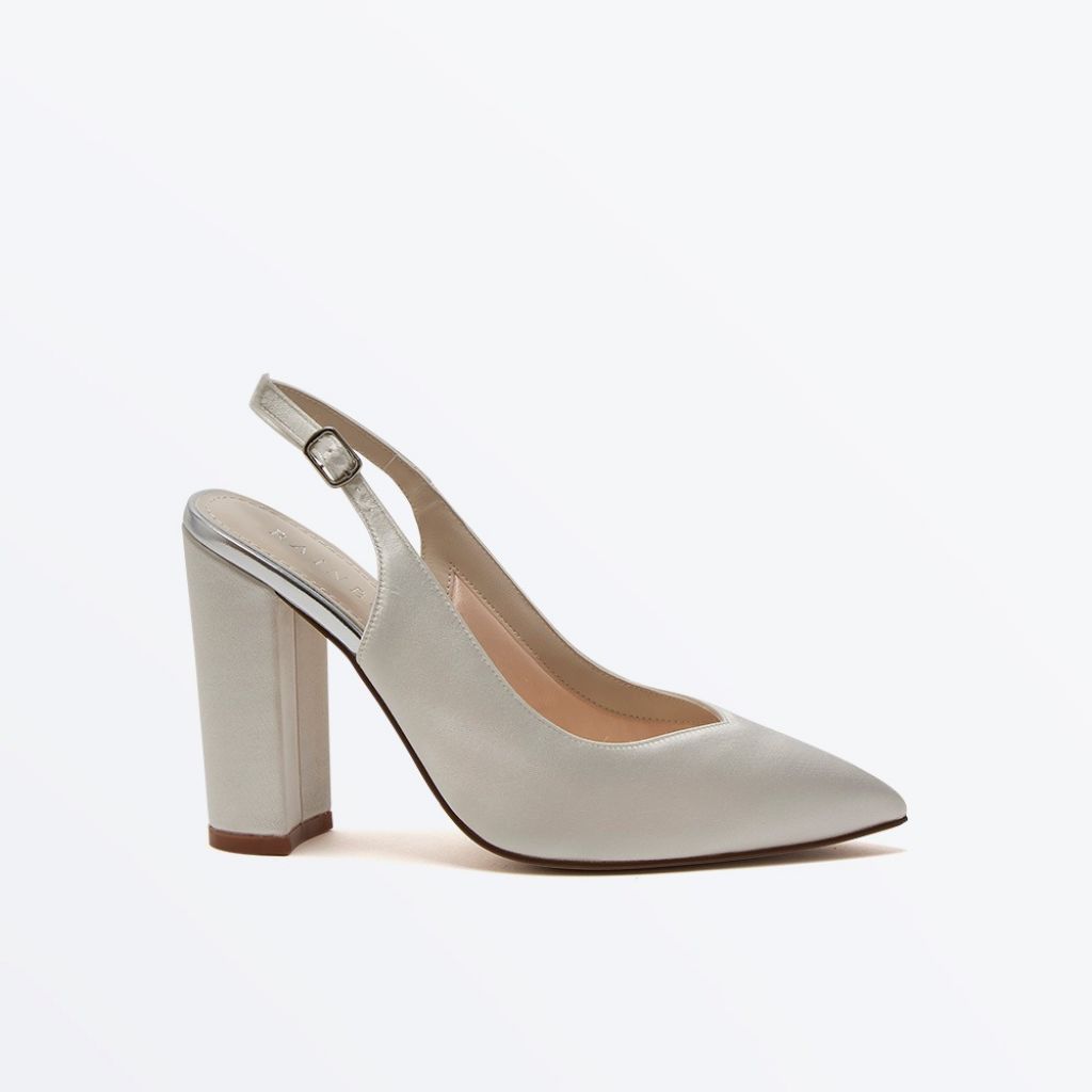 Natalie - Ivory Satin Block Heel Slingback | Georgies Bridal Shoes